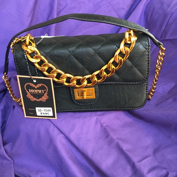 Diophy | Bags | Diophy Black Vegan Purse Wcopper Chain Strap | Poshmark